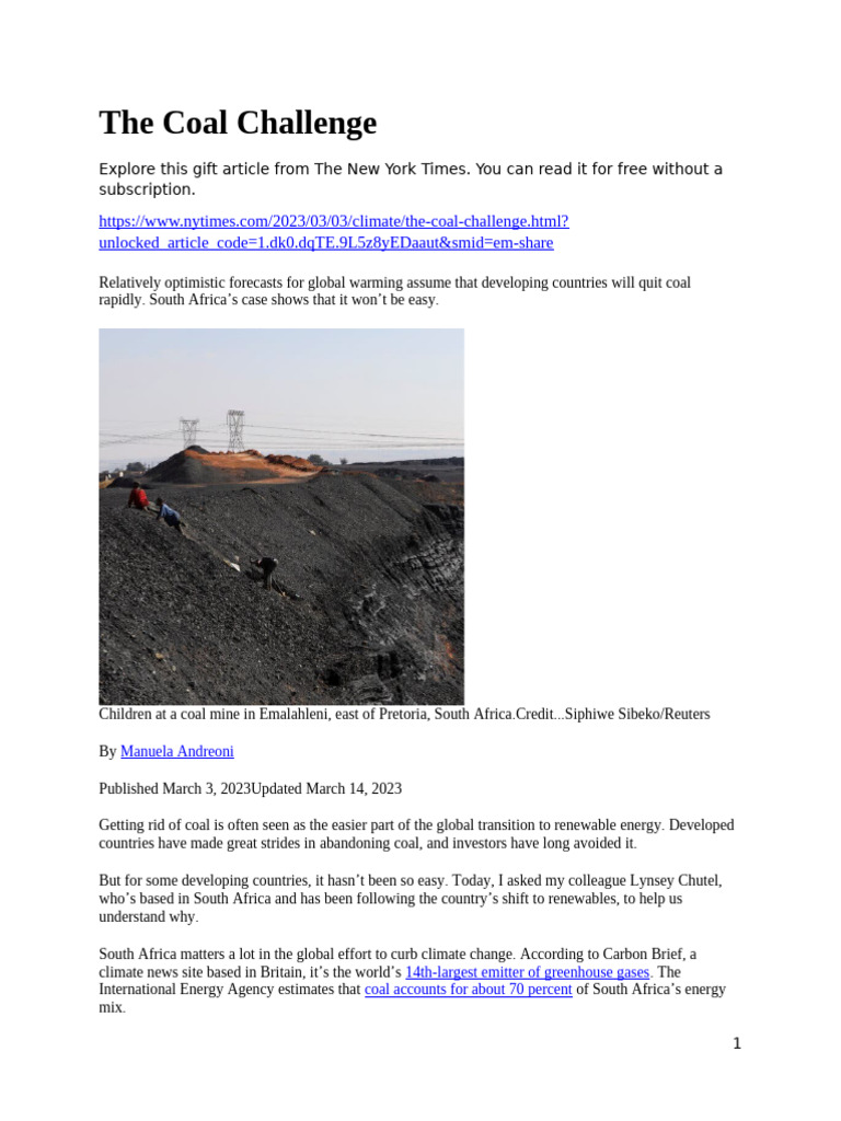 Compulsory Reading The Coal Challenge | PDF | Energy And The ...