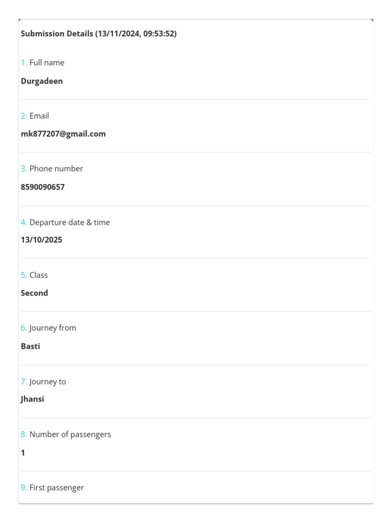 Free Online Railway Ticket Booking Form Template - Forms - App | PDF