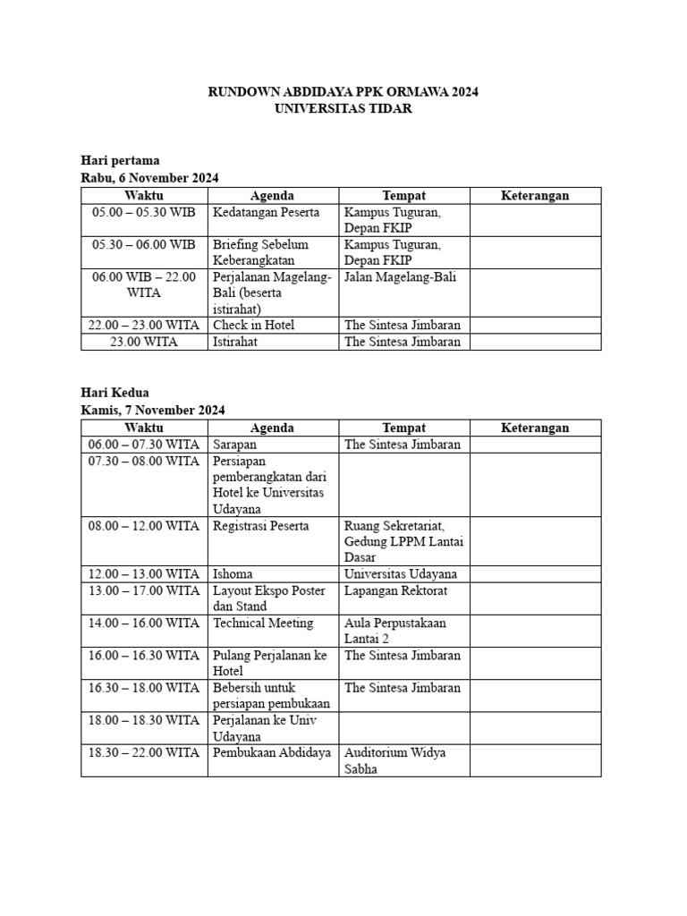 Rundown Abdidaya PPK Ormawa 2024 | PDF