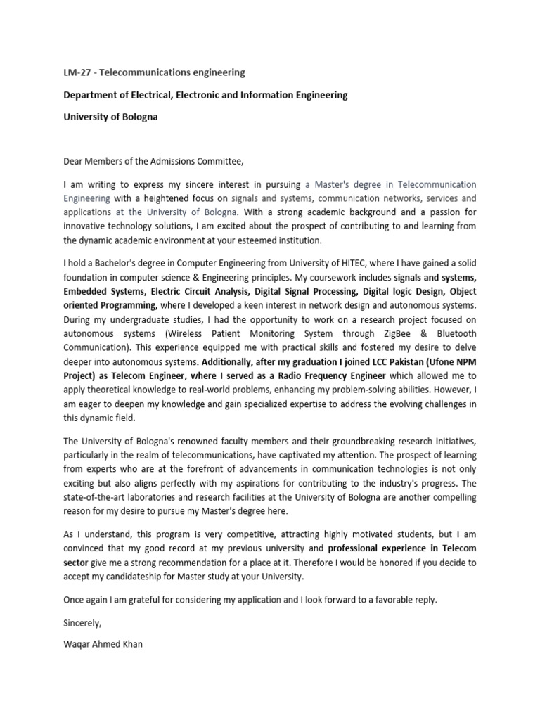 Master's in Telecommunication Engineering Application | PDF ...