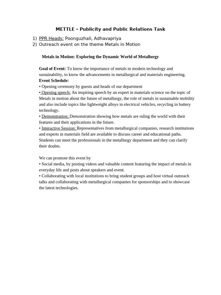 METTLE - Publicity and Public Relations Task | PDF | Technology ...