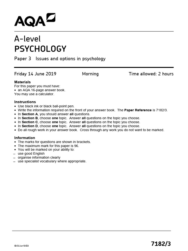 A-Level Psychology Paper 3 Exam Guide | PDF | Psychology | Cognitive ...