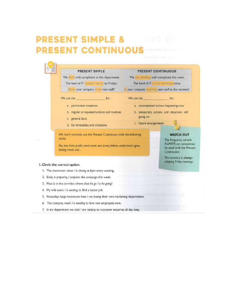 Present Simple and Continuous | PDF