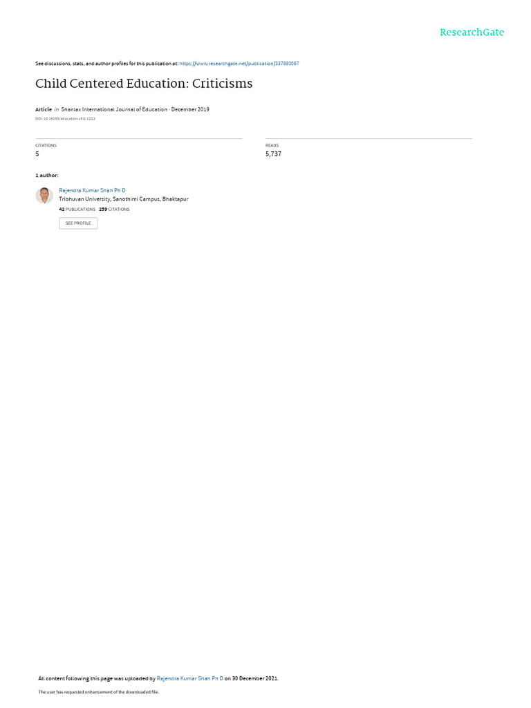 006 Shanlax ChildCenteredEducationCriticisms | PDF | Teachers | Pedagogy