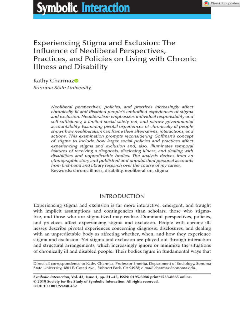 Symbolic Interaction - 2019 - Charmaz - Experiencing Stigma and ...