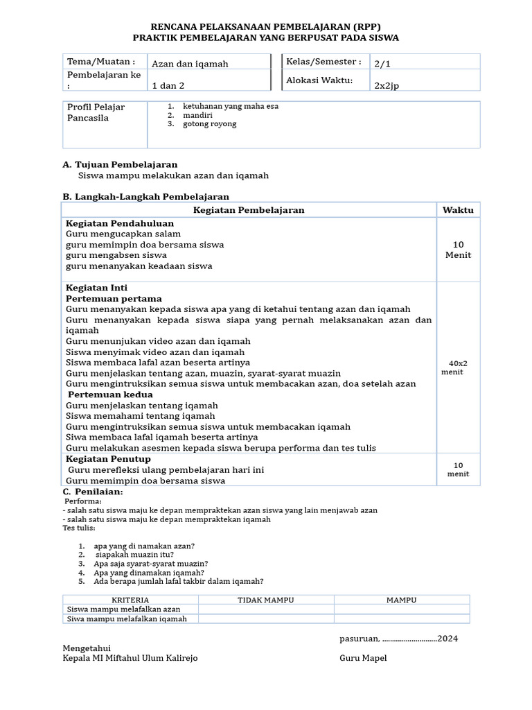 Lembar Kerja 2 - RPP Sederhana (1) - 1 | PDF | Karier & Perkembangan ...