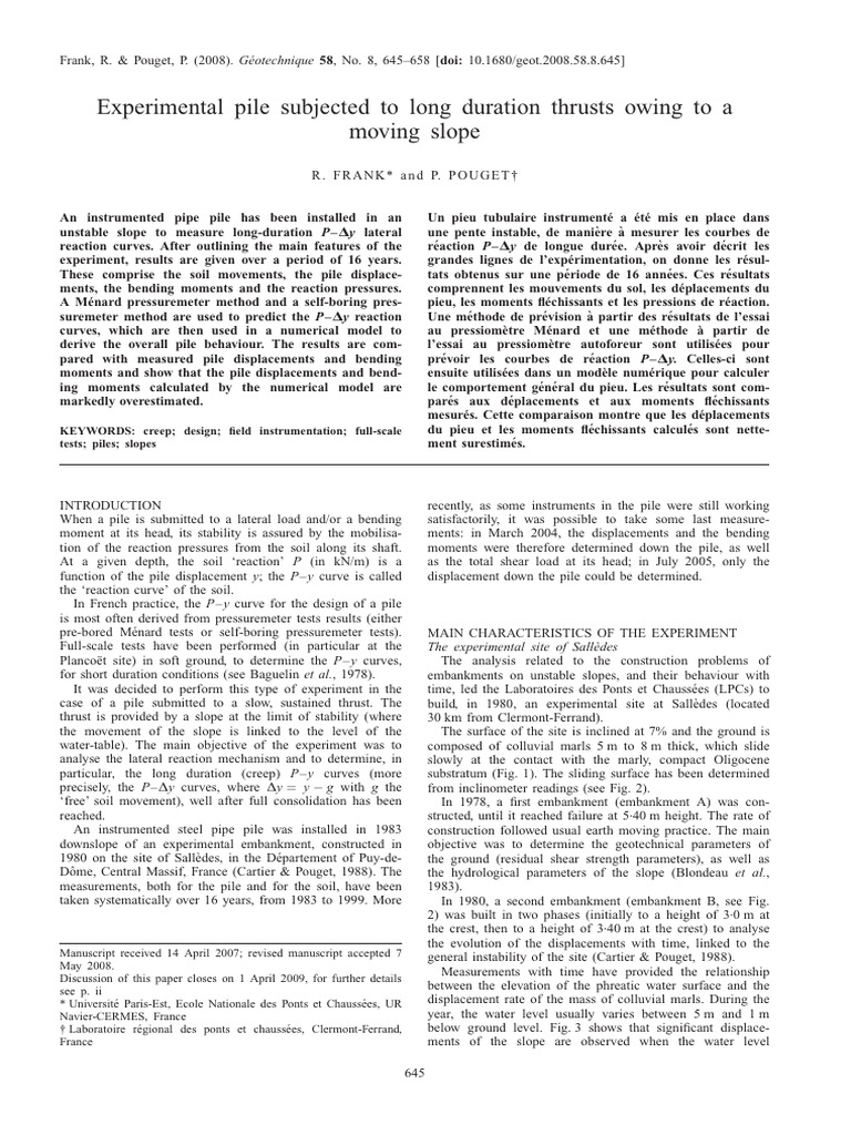 Frank Pouget 2015 Experimental Pile Subjected To Long Duration Thrusts ...