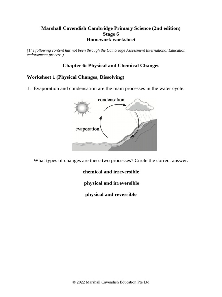 Grade 6 Physical & Chemical Changes Worksheet | PDF | Water | Chemical ...