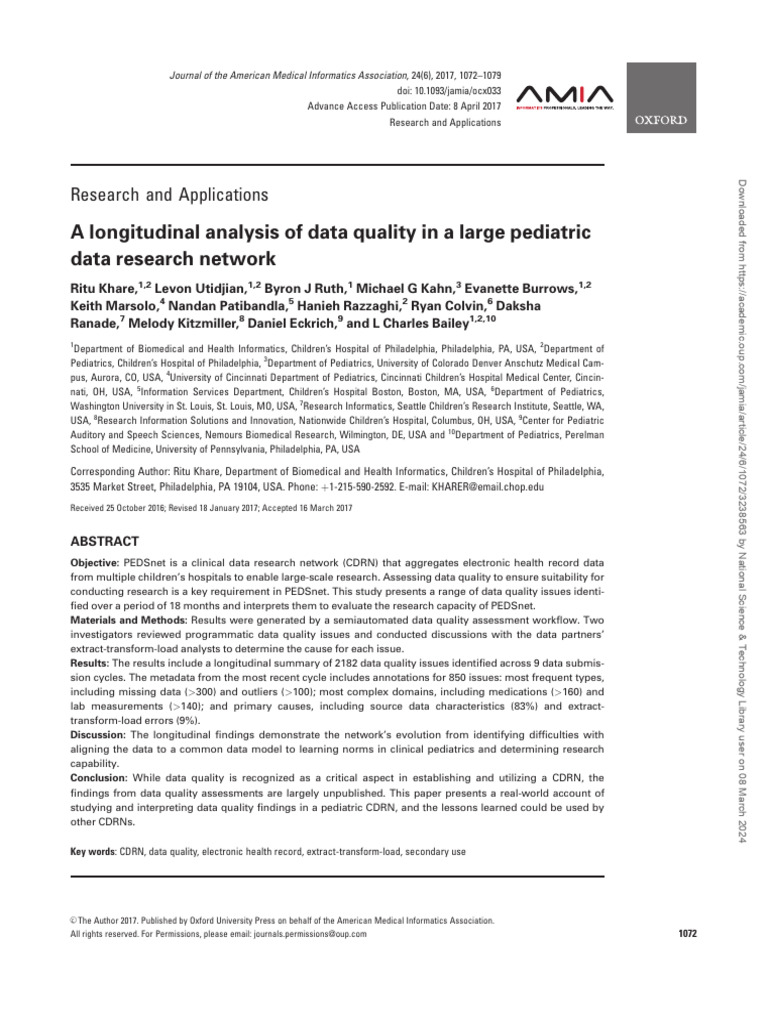 A Longitudinal Analysis of Data Quality in A Large Pediatric Data ...
