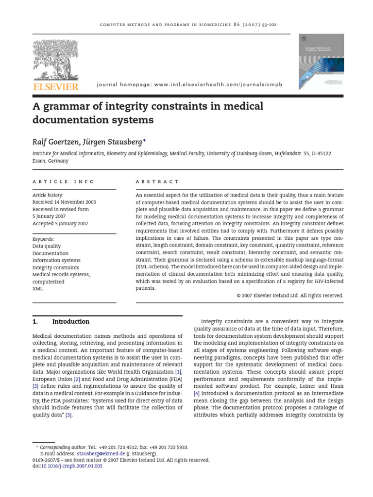 A Grammar of Integrity Constraints in Medical Documentation Systems ...