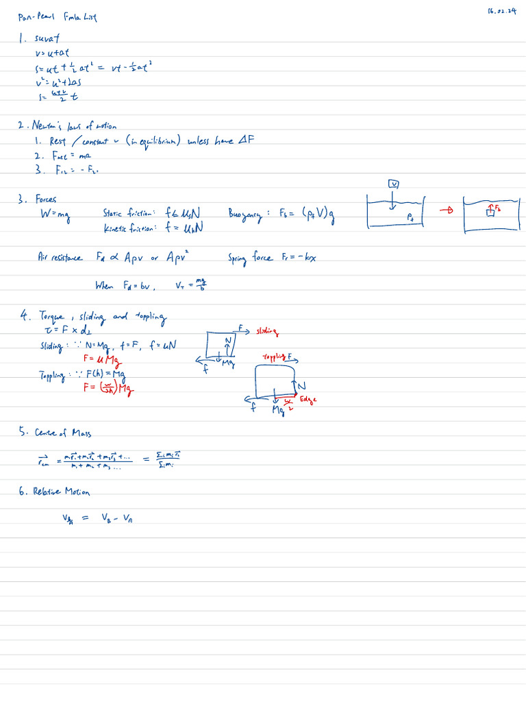 PhO - Formula List (0216v2) | PDF | Force | Physical Quantities