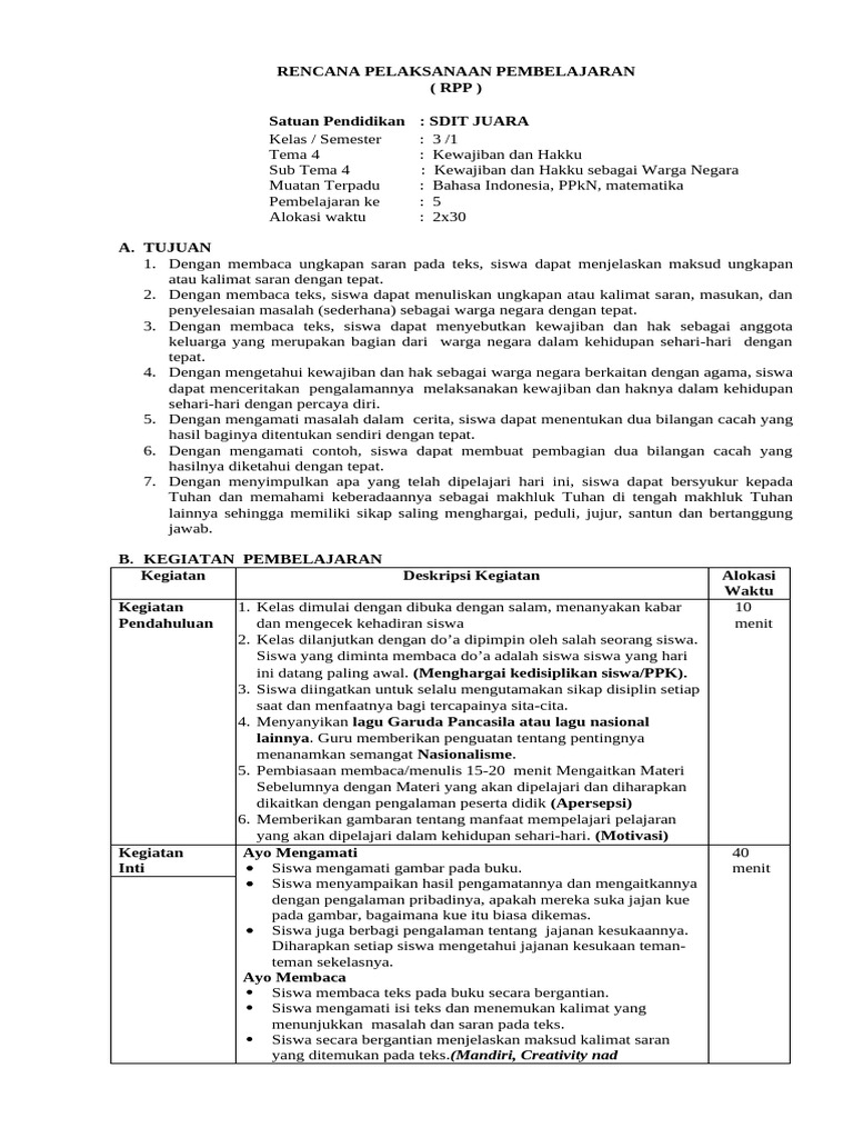 RPP Tema 4 Subtema 4 Pelajaran 5 | PDF