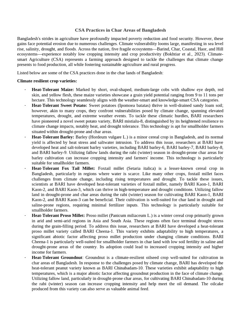 CSA Practices in Char Areas of Bangladesh | PDF | Rice | Agriculture