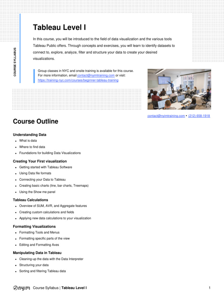 Tableau Level I Syllabus | PDF | Data | Information Technology Management