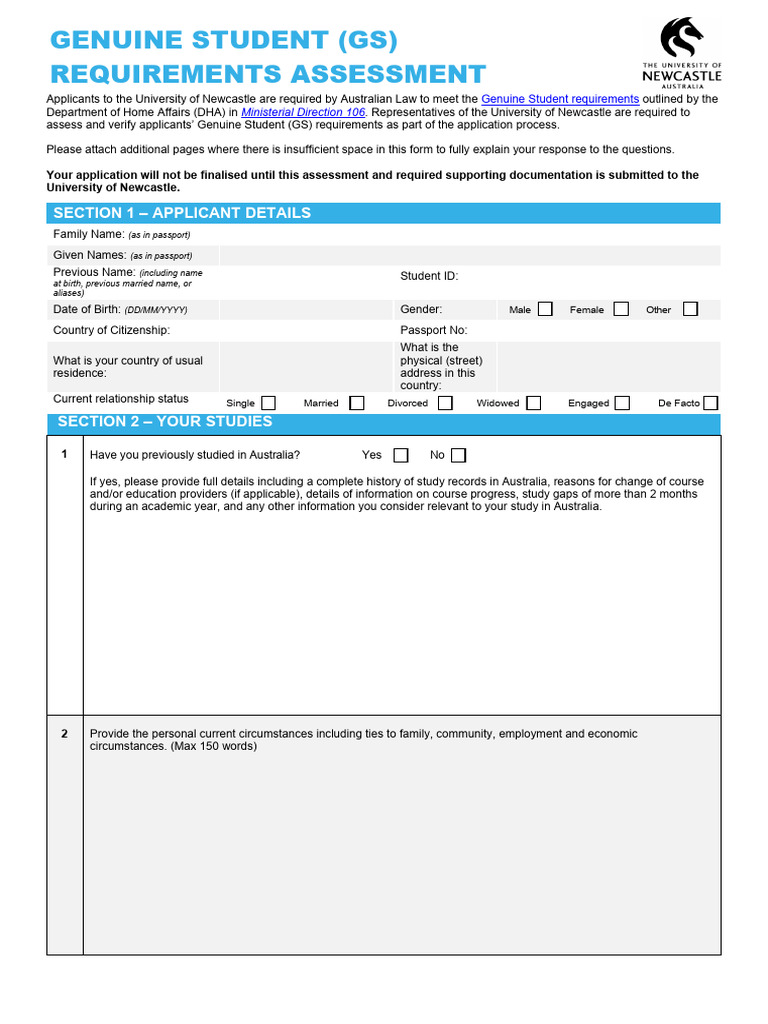 GS Requirements Assessment Form 05 2024 | PDF | Cost Of Living | Travel ...