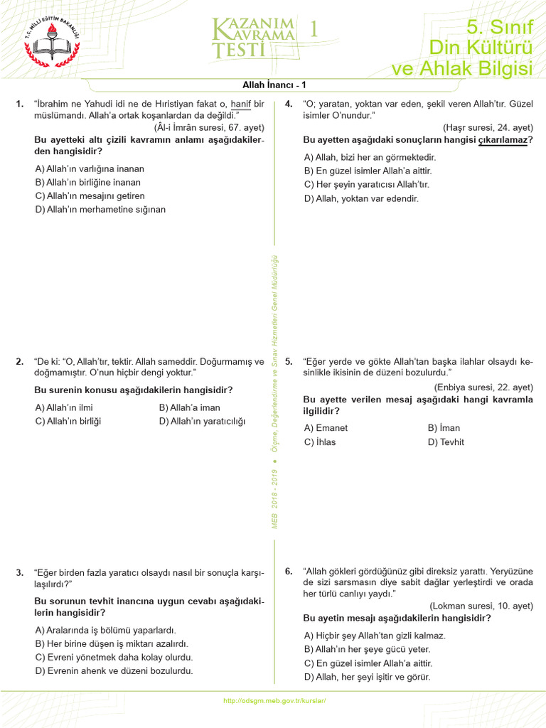 2018-2019-5.SYnYf Din Kulturu | PDF