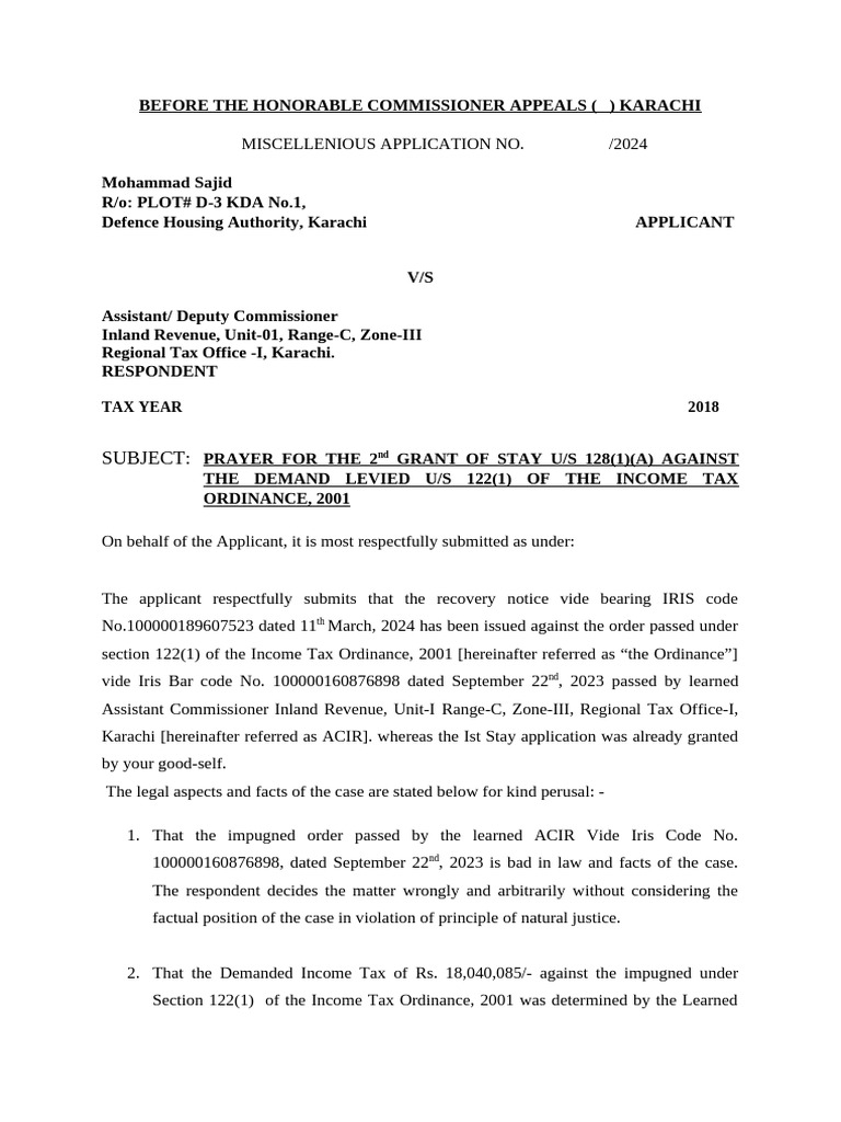 Stay Application 2018 | PDF | Taxes | Justice