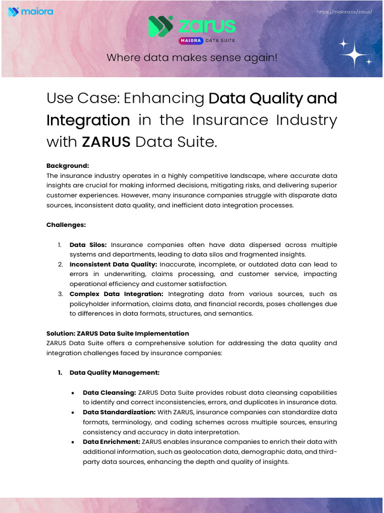 Maiora's Zarus Data Suite - Insurance Use Case | PDF | Insurance | Data Quality