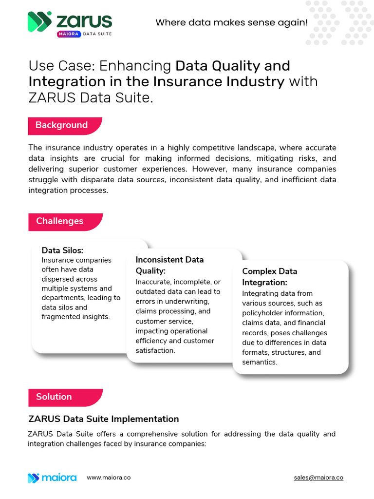 Maiora's ZARUS - Insurance Use Case - With Comparison | PDF | Insurance | Scalability