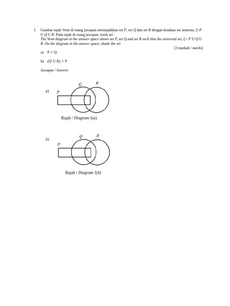 P Q R P Q R. The Venn diagram in the answer space shows set P, set Q and set R such that the ...