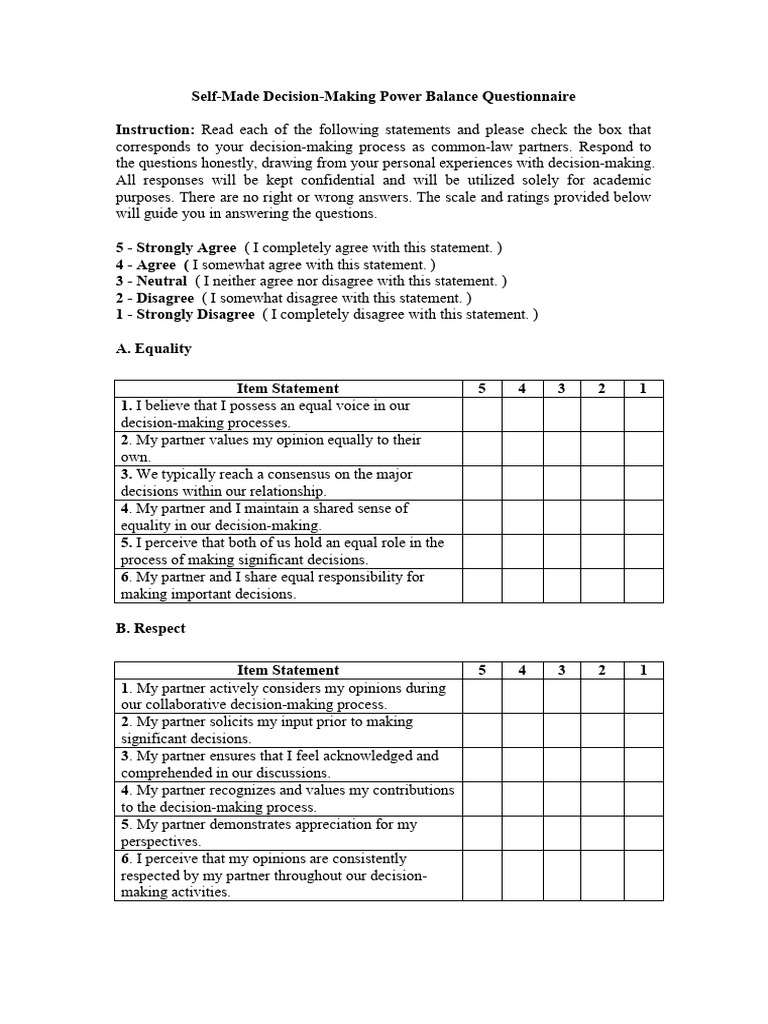Decision-Making Questionnaire | PDF | Decision Making | Consensus ...
