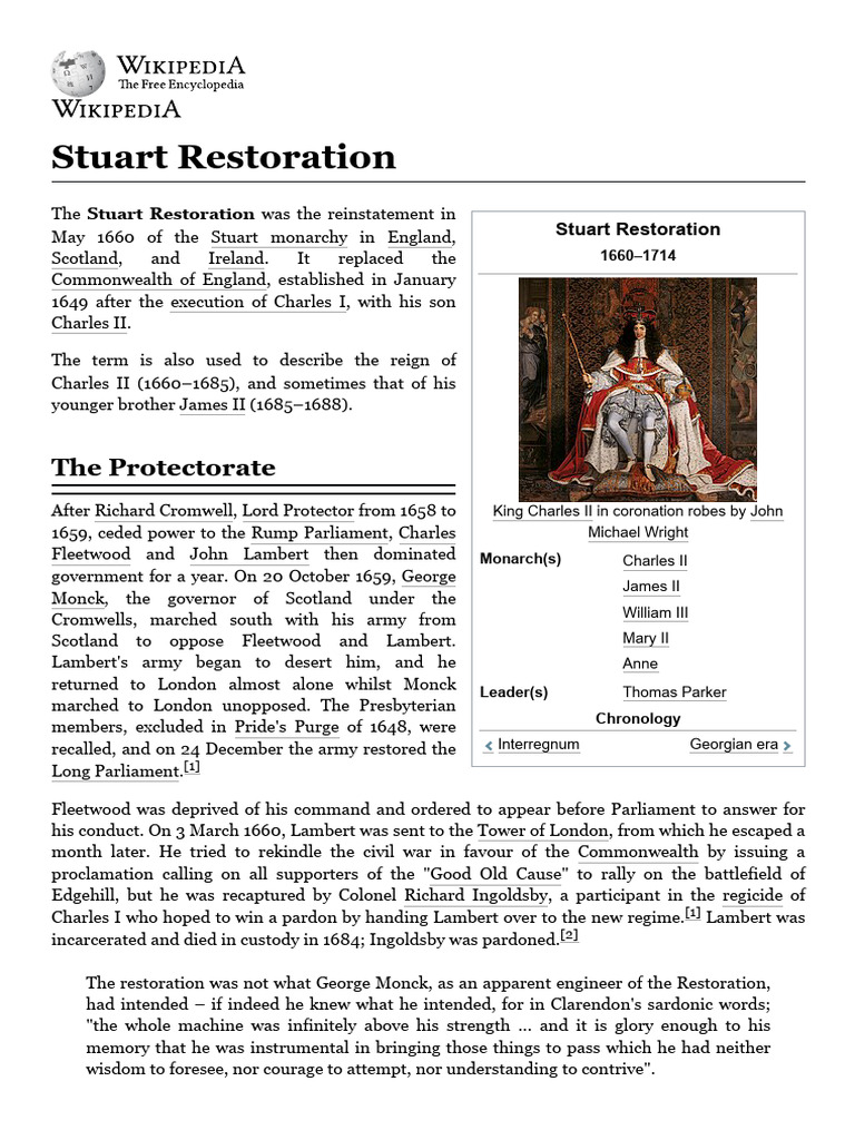 Stuart Restoration | PDF | Kingdom Of England | Stuart England