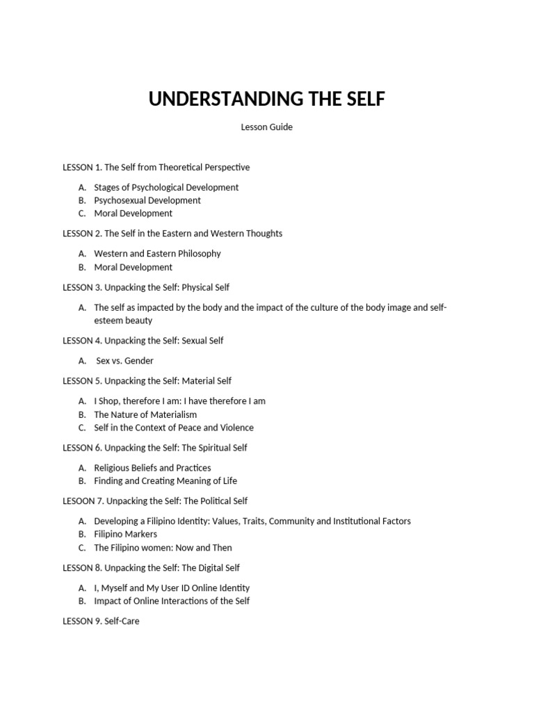 UNDERSTANDING THE SELF Lesson Guide | PDF