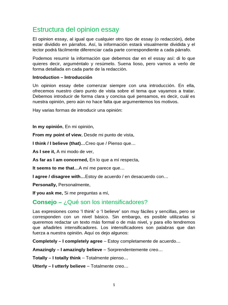 Guía para Escribir un Opinion Essay | PDF
