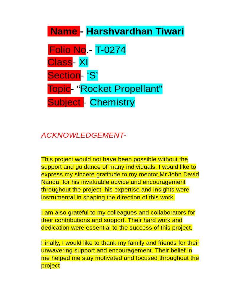 Class-XI S Chemistry Project (Harshvardhan Tiwari) | PDF | Rocket Propellant | Liquid Propellant ...