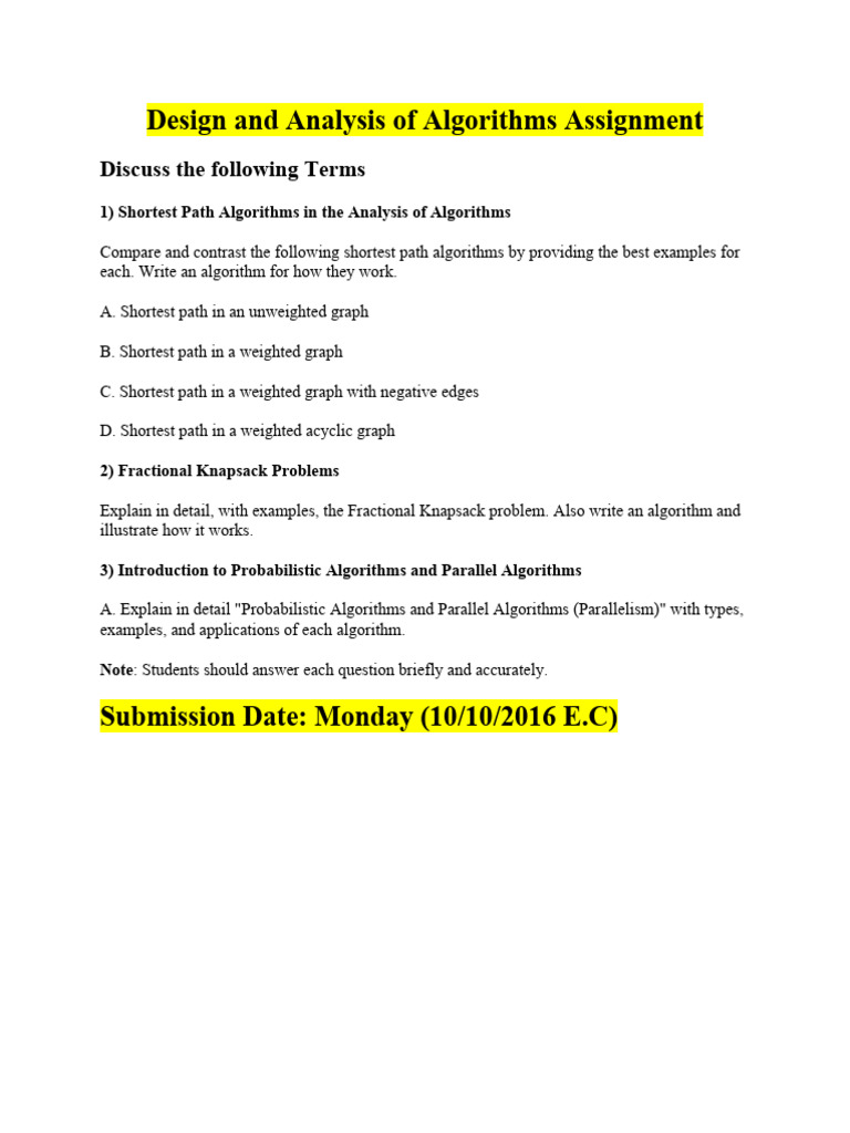 Design and Analysis of Algorithms Assignment | PDF | Teaching Methods & Materials | Science ...