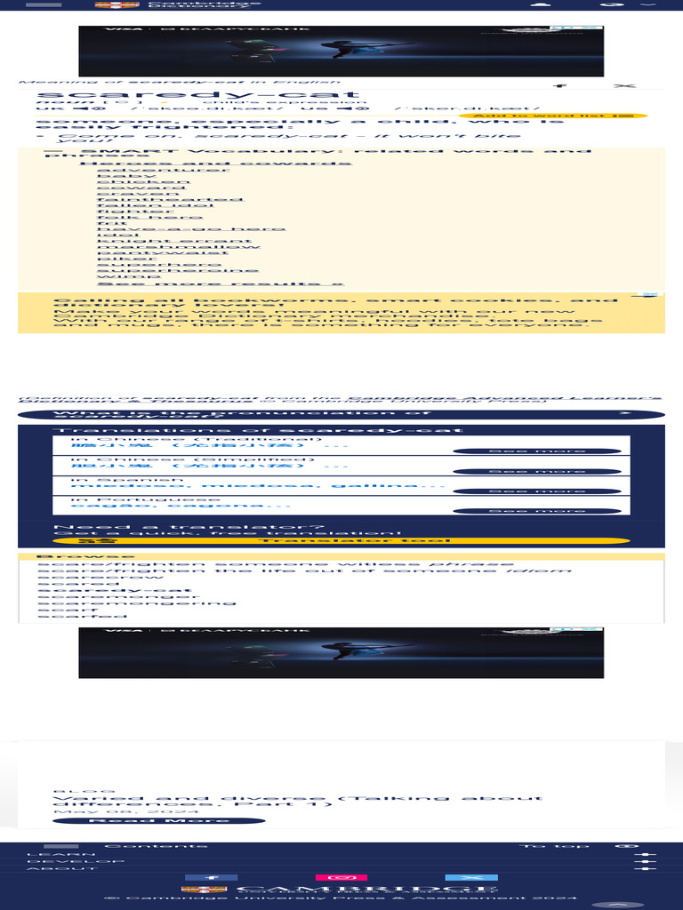 SCAREDY-CAT English Meaning - Cambridge Dictionary | PDF | Lexicology ...