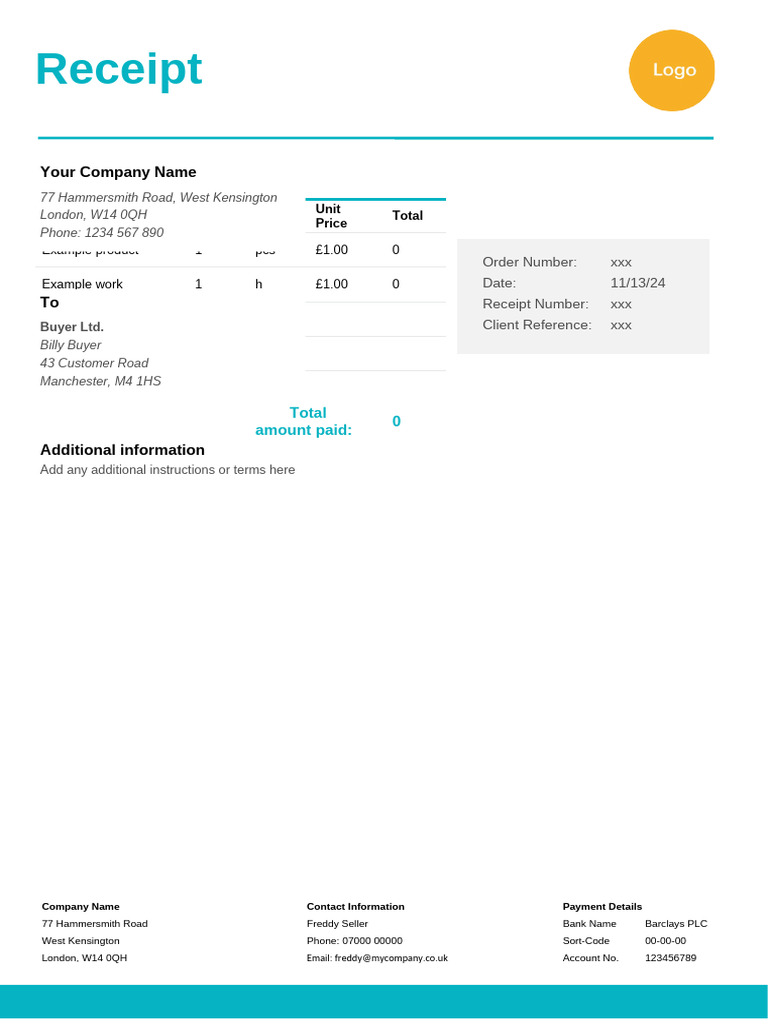 Receipt Template UK | PDF