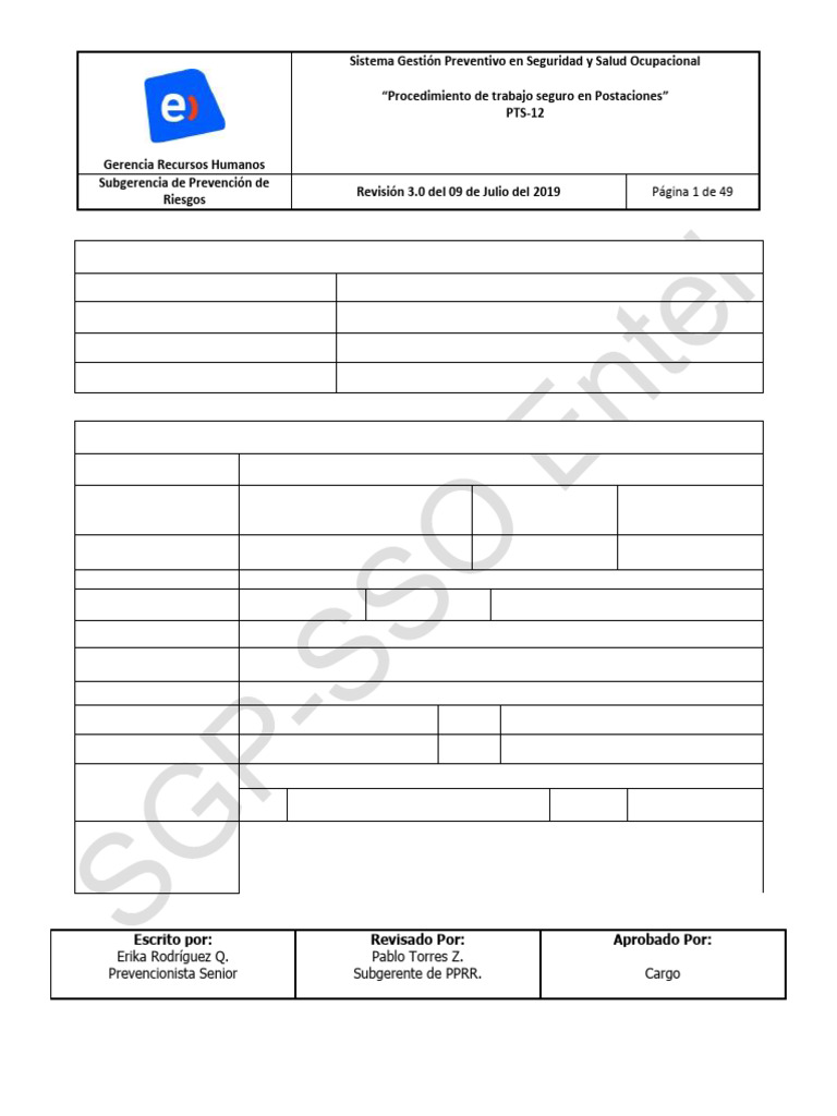 PRT-12 Trabajos en Postación Ver2.0 | PDF | Seguridad y salud ...