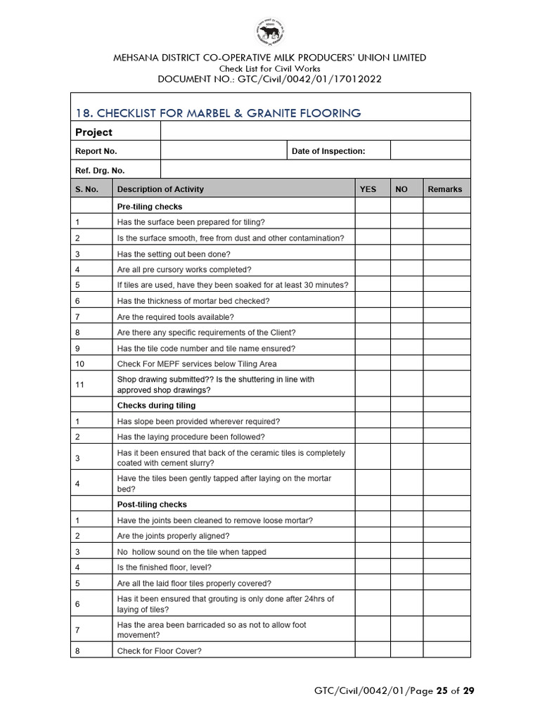 Civil 0042 Checklist For Civil Works-26-30 | PDF | Tile | Building ...