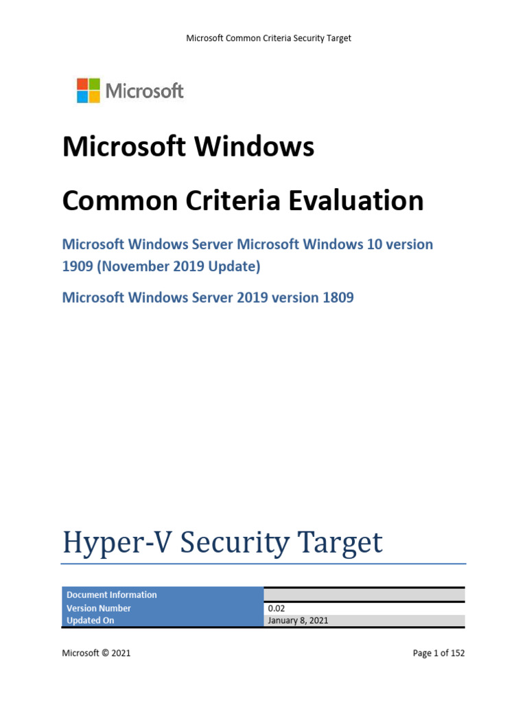 Windows + Windows Server 1909, Windows Server 2019 Hyper-V Security Target | PDF | Hyper V ...