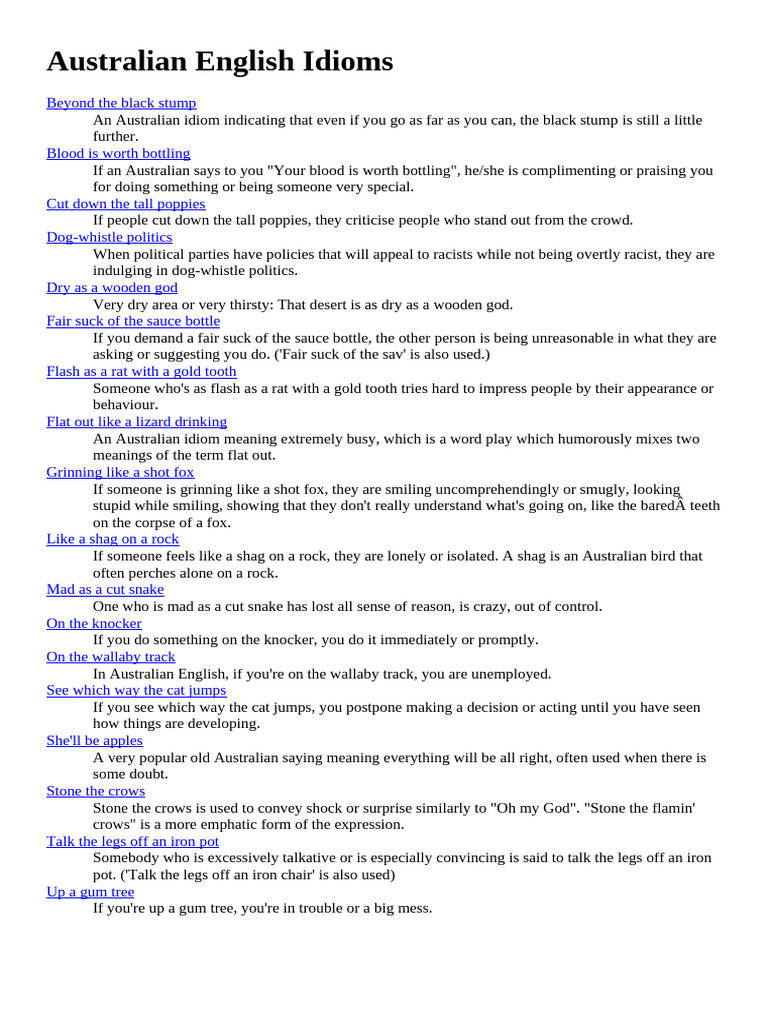 Australian English Idioms | PDF