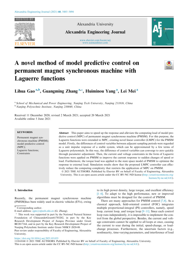 A Novel Method of Model Predictive Control On Permanent - 2021 - Alexandria Engi | PDF | Applied ...