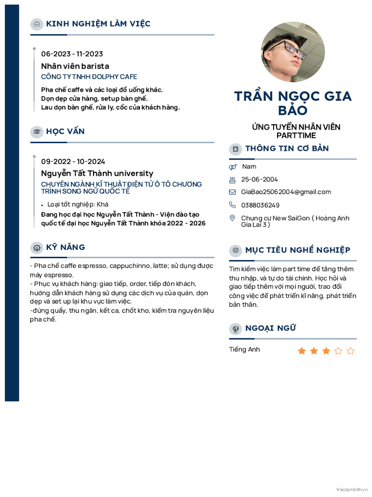 Tran Ngoc Gia Bao CV Vieclam24h Vn1728039506 | PDF