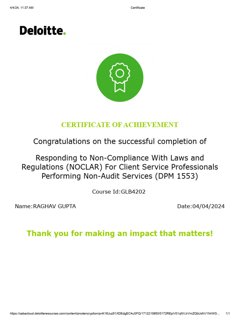 Certificate NOCLAR 1 | PDF