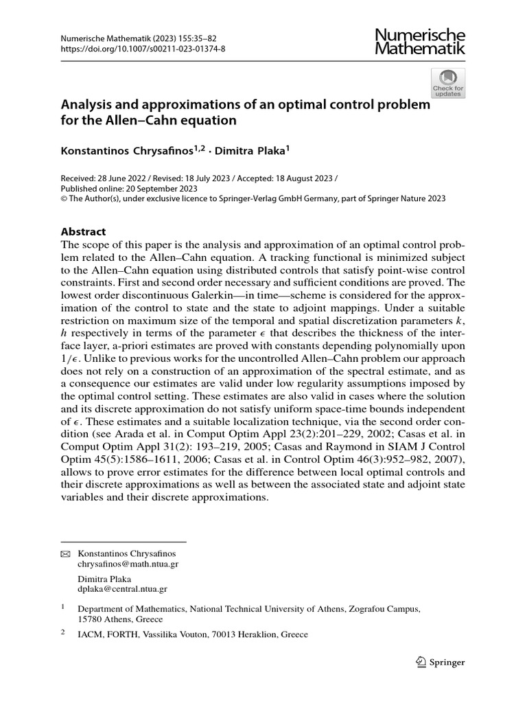 Numerische Mathematik: Analysis and Approximations of An Optimal Control Problem For The Allen ...