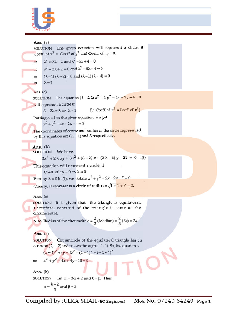 Circle Basic Dpp-2 Ans - Watermark | PDF | Circle | Elementary Mathematics