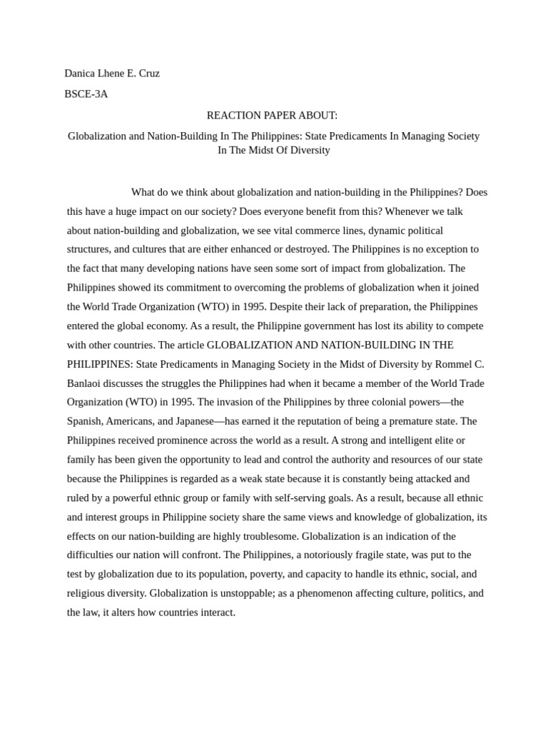 CRUZ ReactionPaper Activity1 | PDF | Globalization | Philippines