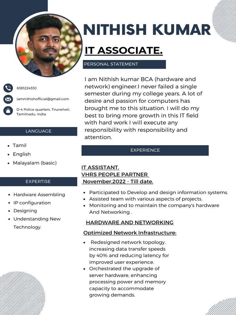 NITHISH KUMAR RESUME - 1729264751994 - Nithish Kumar | PDF | Computer Network | Computer Hardware
