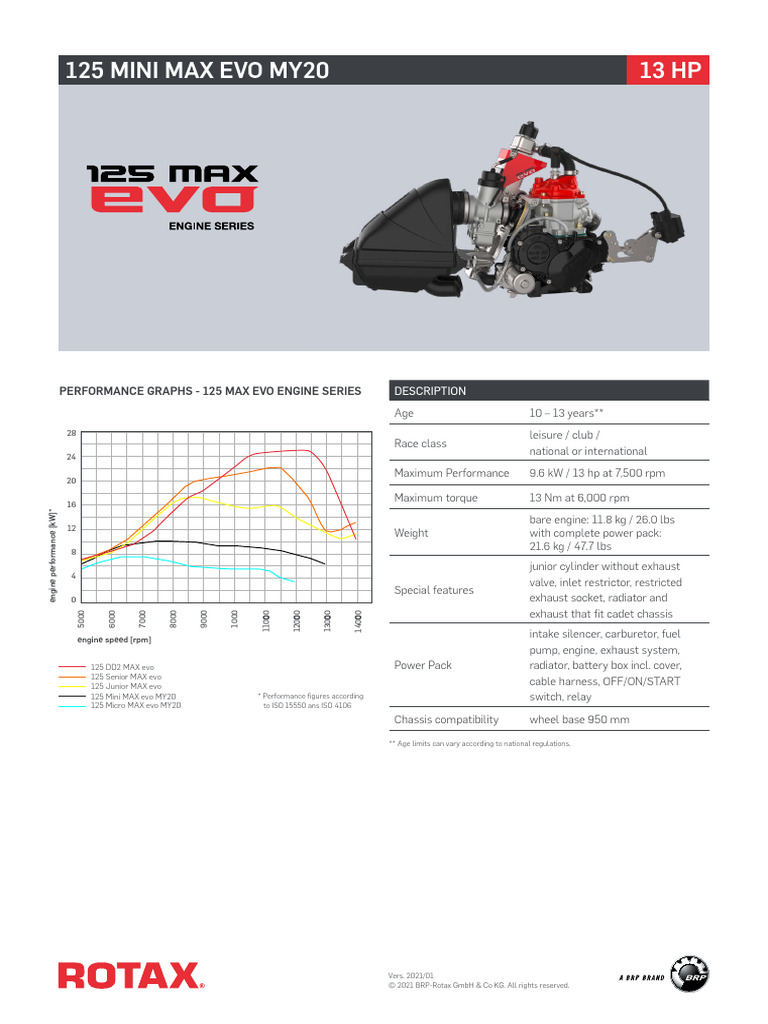 125 Mini Max EVO Engine Specs | PDF | Rotating Machines | Propulsion