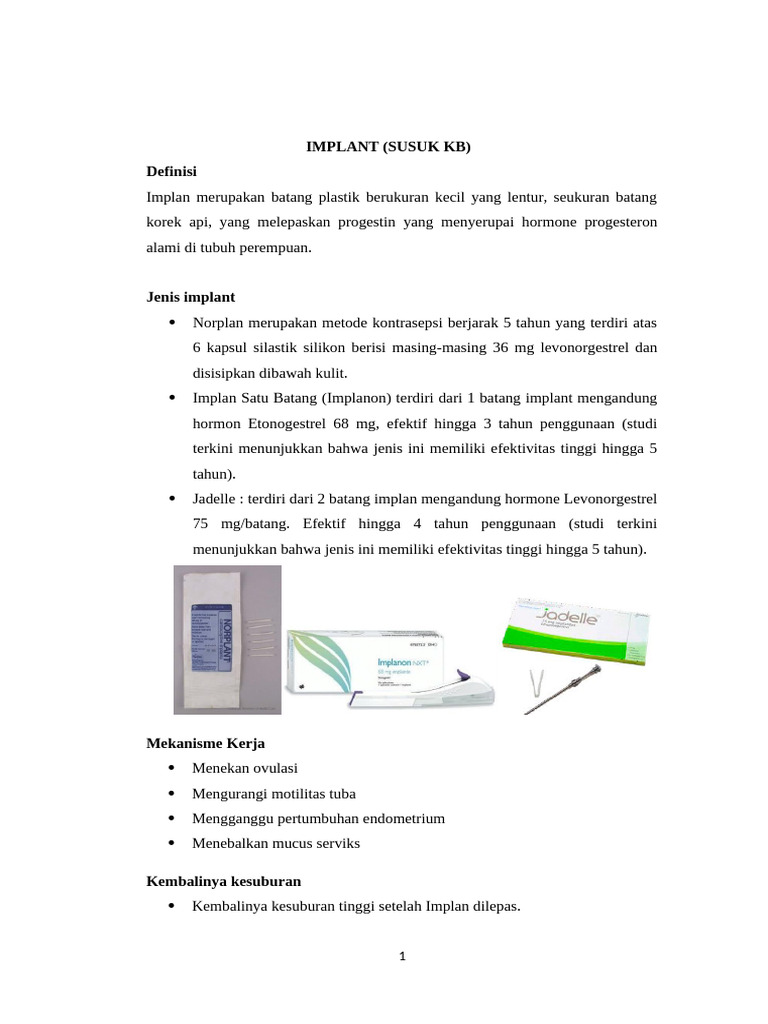 Implan KB: Jenis dan Manfaatnya | PDF