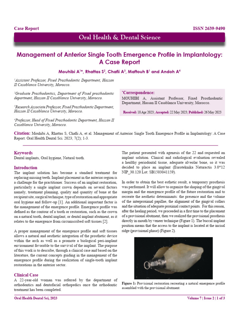 Management of Anterior Single Tooth Emergence Profile in Implantology A ...