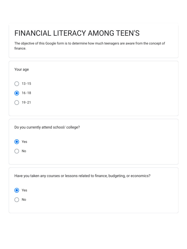 Financial Literacy Among Teen's | PDF