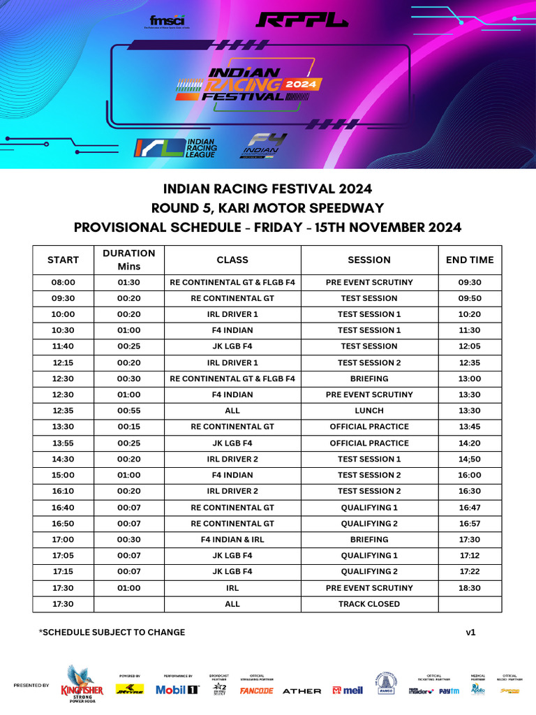 IRF 2024 - R5 - PROVISIOANL SCHEDULE v1 | PDF | Formula One Races | Nascar