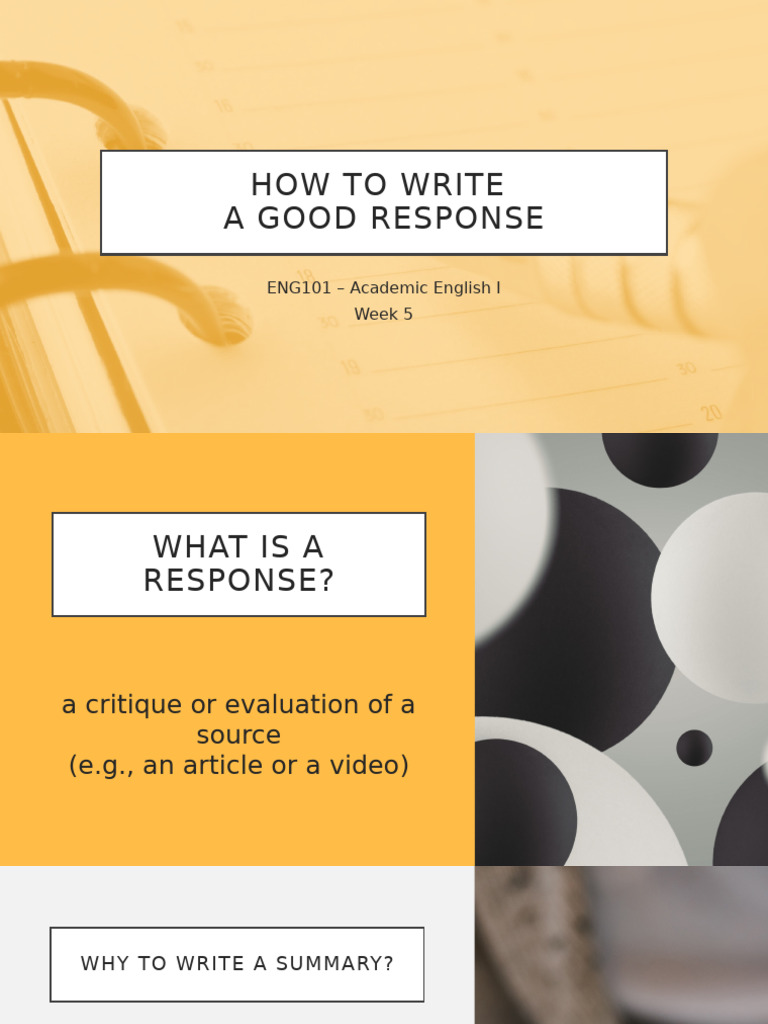 ENG101 - W5 - How To Write A Good Response | PDF | Cognition ...
