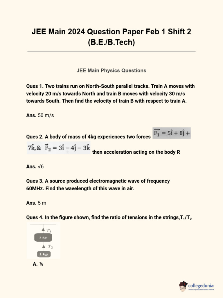 JEE Main 2024 Question Paper Shift 2 | PDF | Ammonia | Waves
